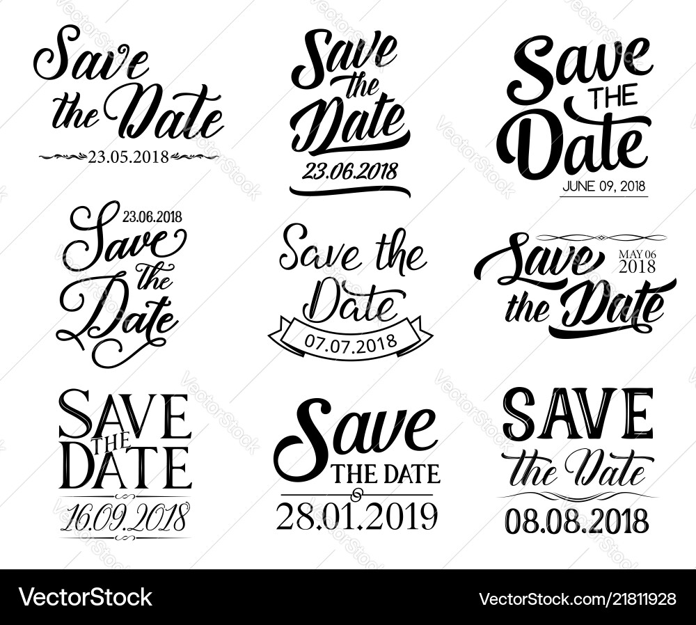 Lettering save the date and wedding Royalty Free Vector