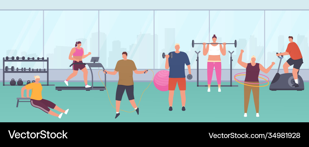 Modern gym with panoramic windows sports Vector Image