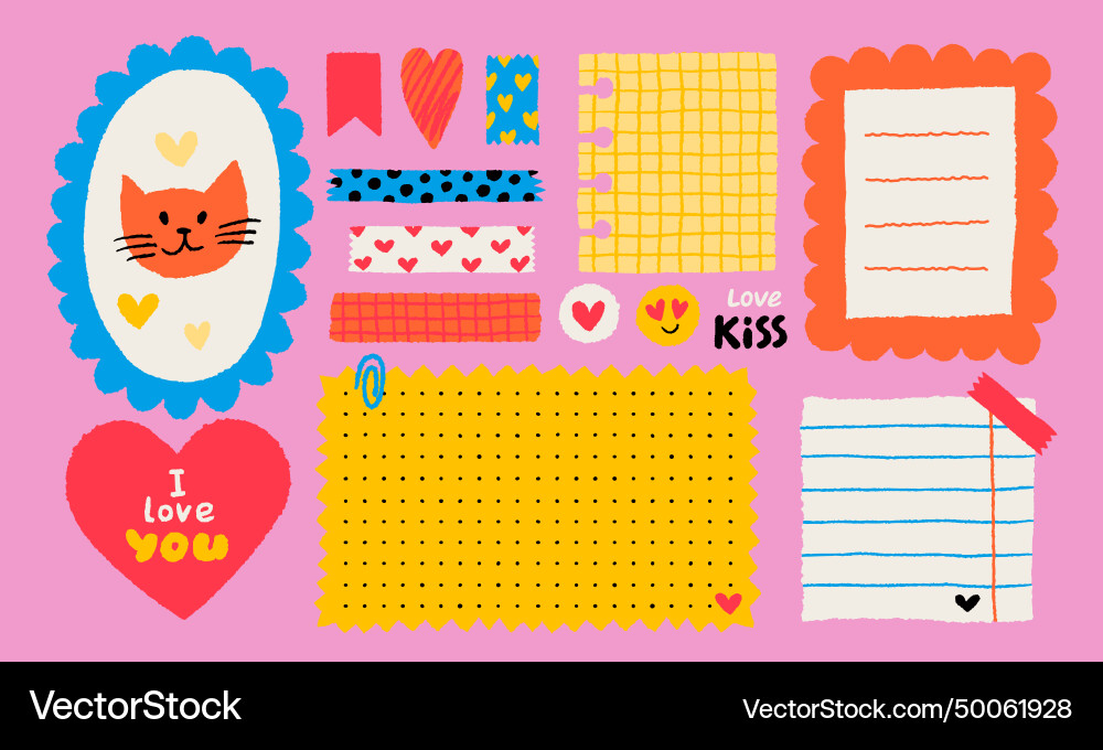 Paper valentine memo notes on stickers Royalty Free Vector