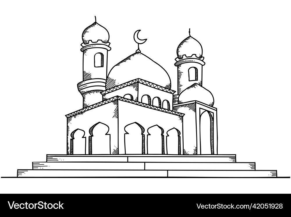 Perspective mosque sketch Royalty Free Vector Image