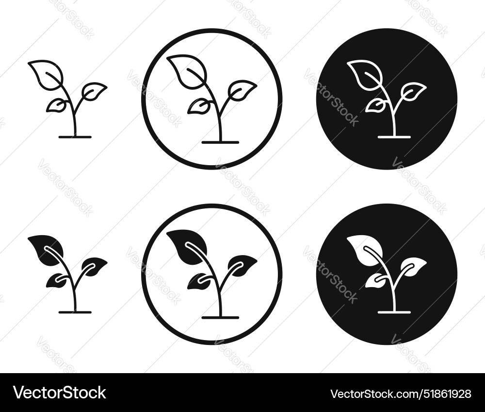 Seedling icon set in black and white outlines Vector Image
