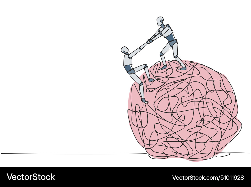 Single one line drawing smart robot helps Vector Image