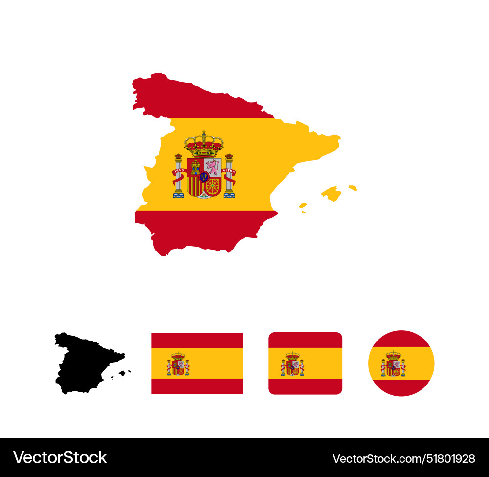 Spain flag set of flags collection Royalty Free Vector Image