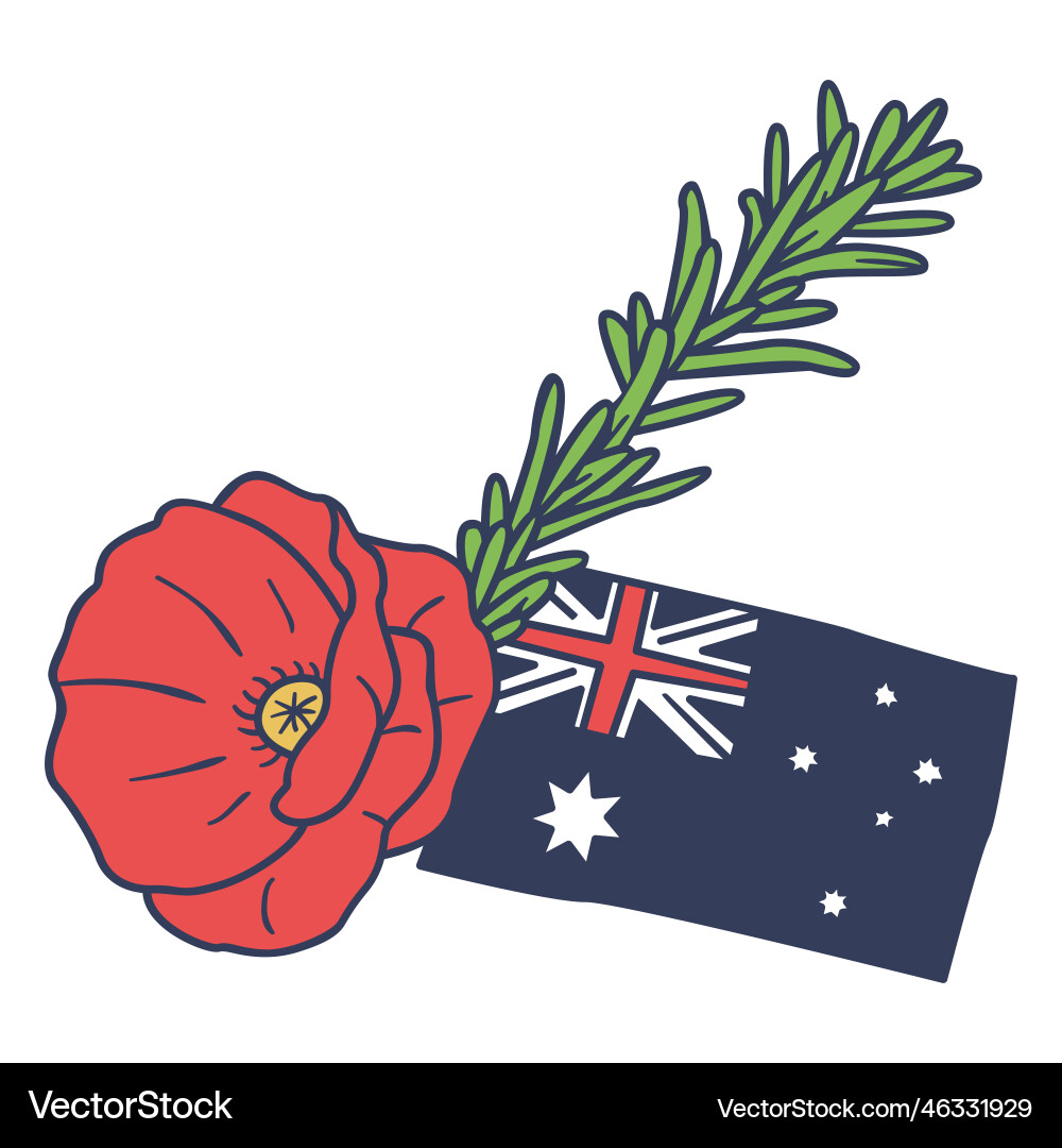 Anzac Poppy Remembrance Royalty Free Vector Image