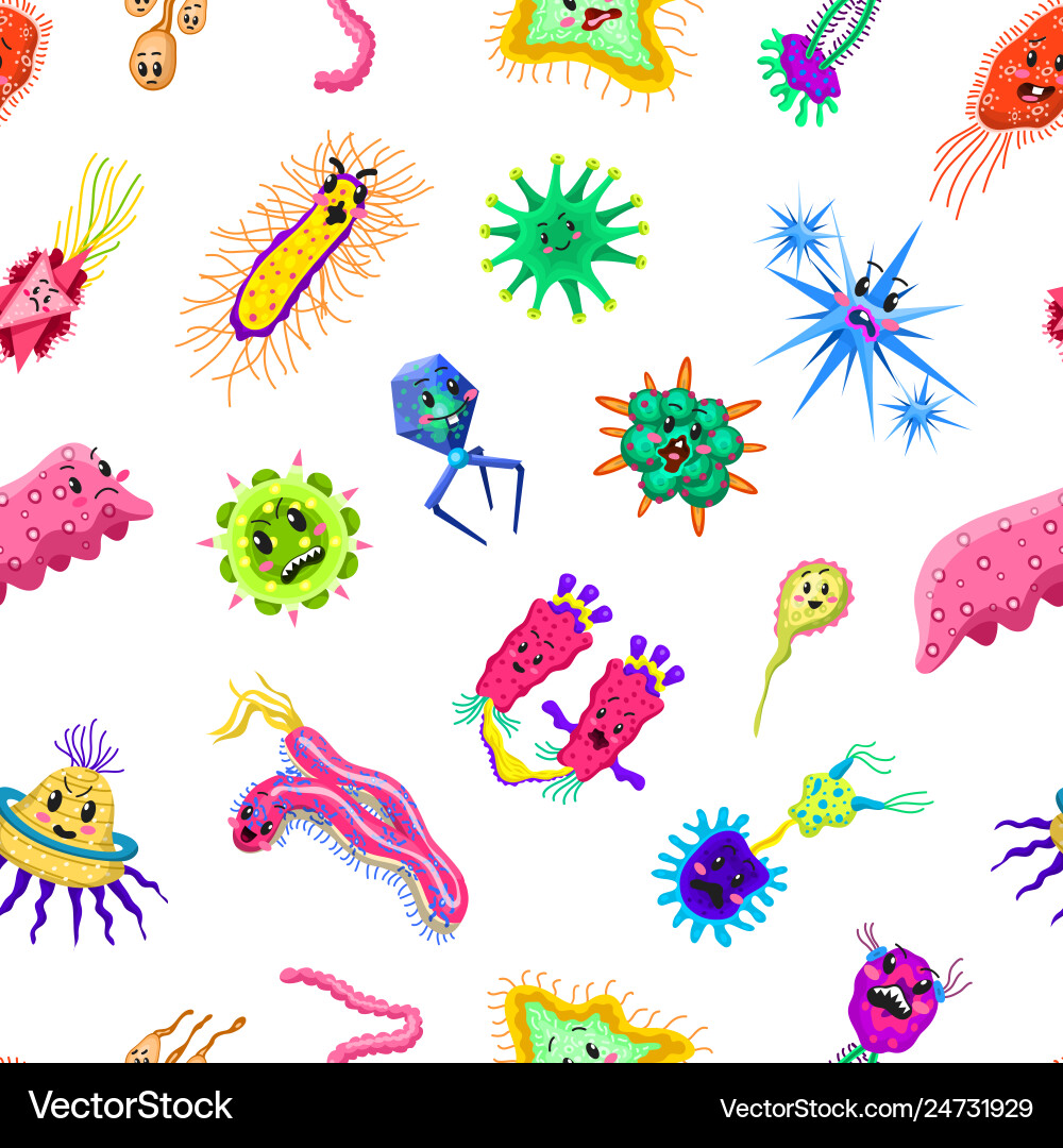 Bacteria characters seamless pattern cartoon cute Vector Image