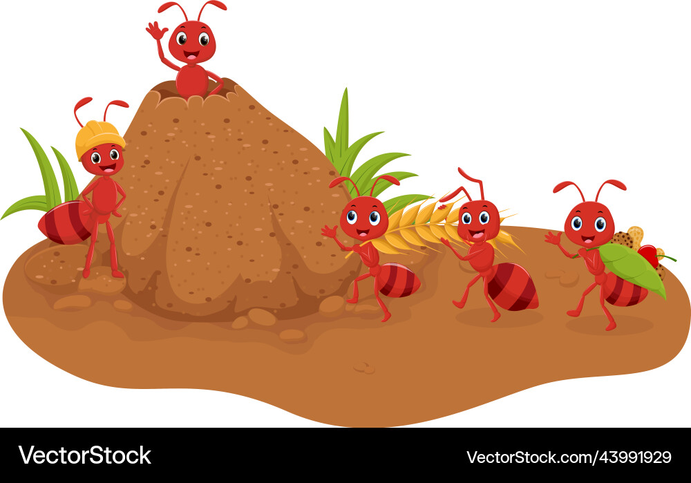 Cartoon ants colony working together bringing fo Vector Image