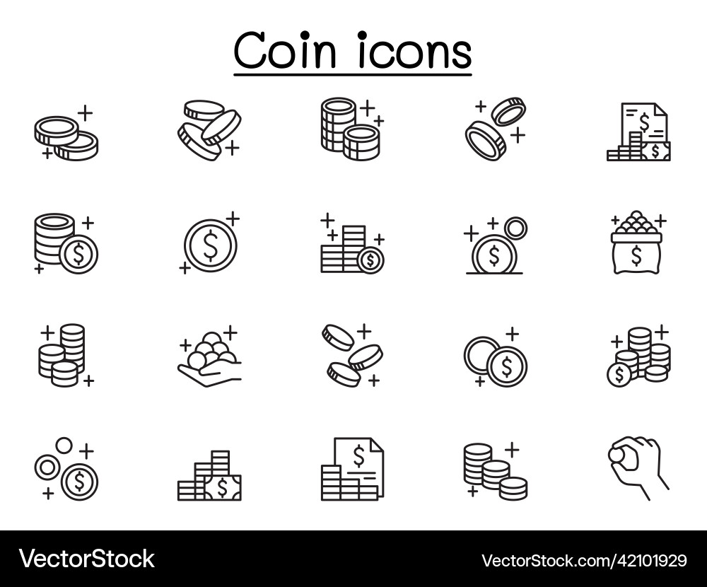 Coin icon set in thin line style Royalty Free Vector Image