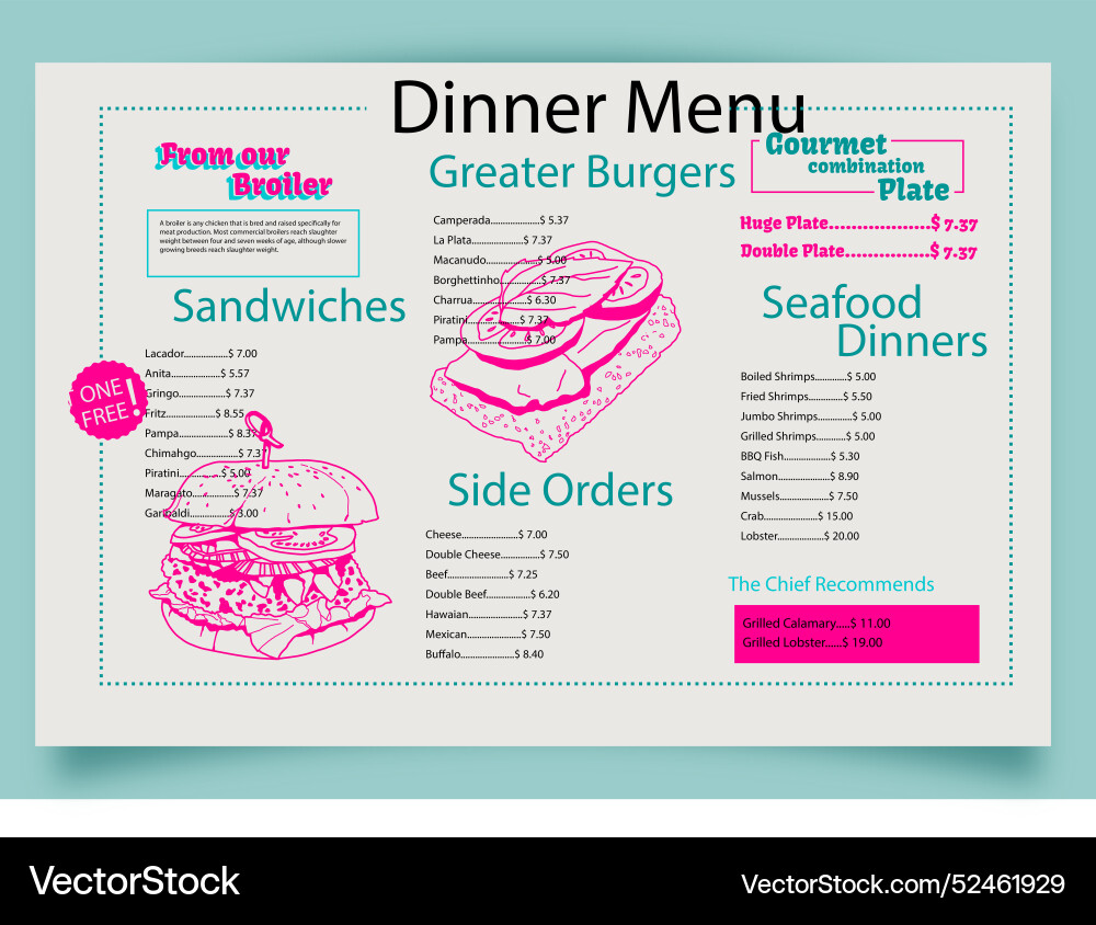 Colorful restaurant menu template Royalty Free Vector Image