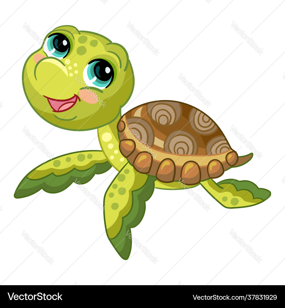 Funny cute ocean turtle isolated Royalty Free Vector Image