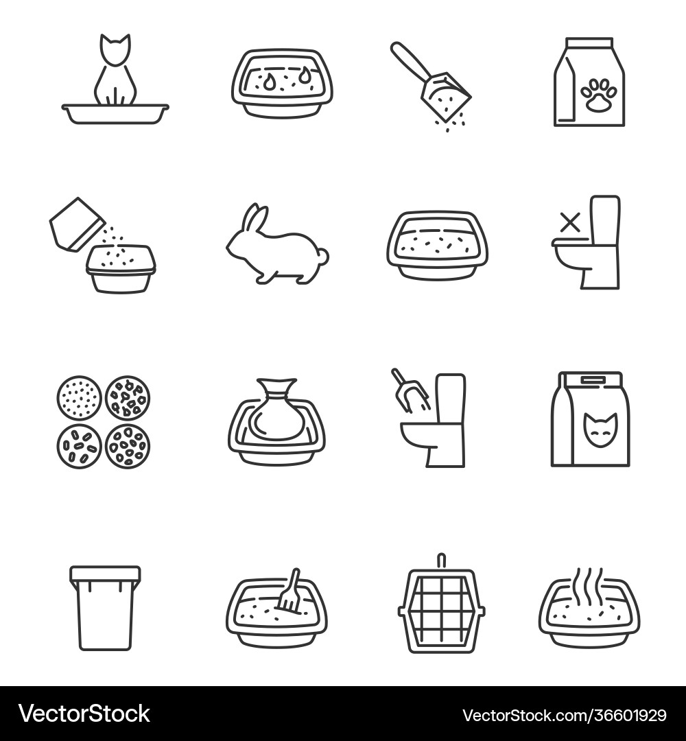 Pet Litter Box & Accessories Line Art Vector Image