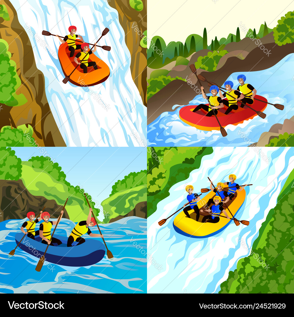 Rafting banner set cartoon style Royalty Free Vector Image