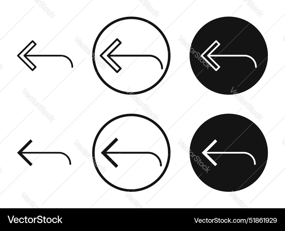 Send back icon set in black and white outlines Vector Image