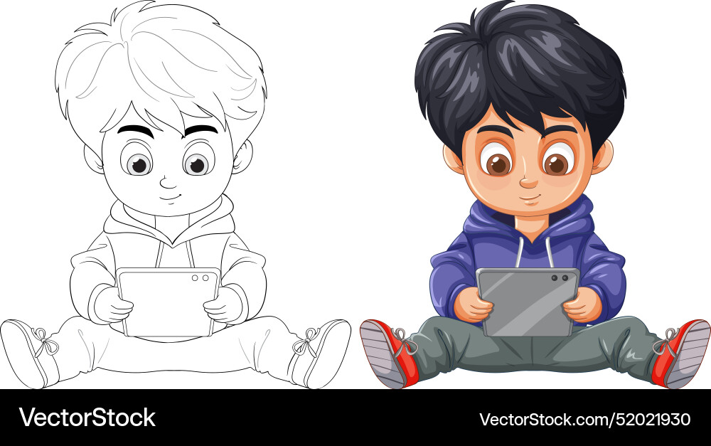A child sitting and using tablet Royalty Free Vector Image