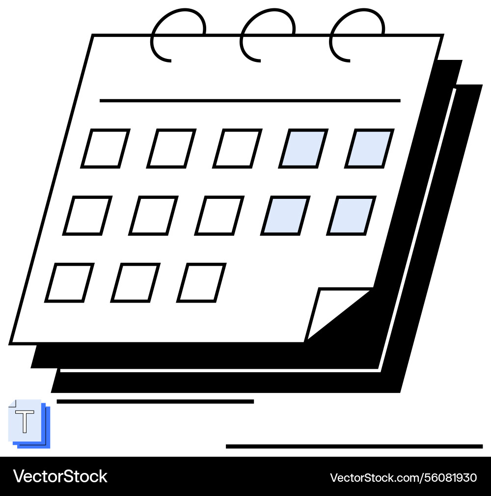 Calendar with marked dates and spiral binding Vector Image