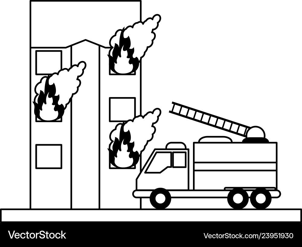 Firefighter rescue emergency black and white Vector Image