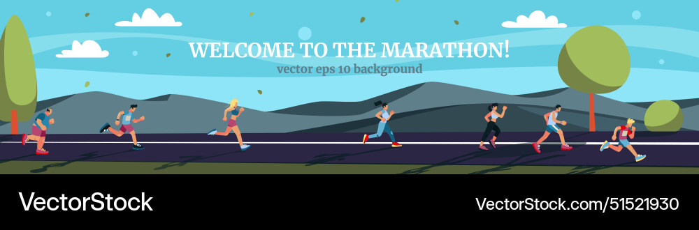 Marathon background people running welcome Vector Image
