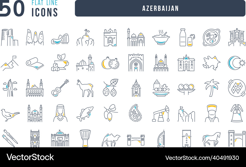 Set of linear icons azerbaijan Royalty Free Vector Image