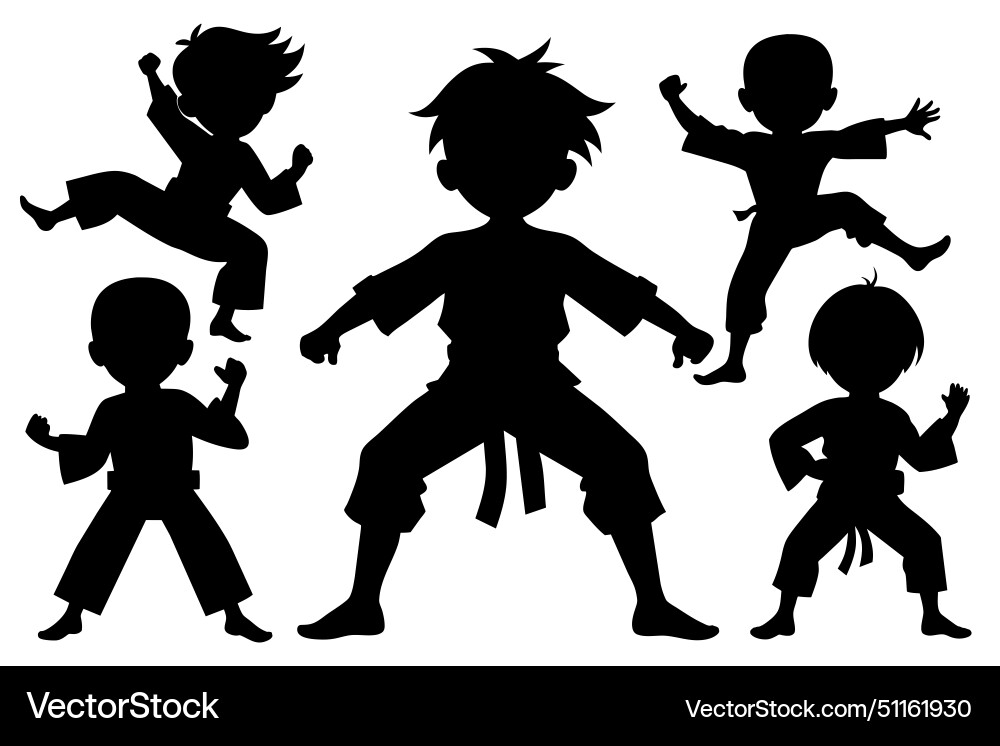 Young karate boys collection silhouette Royalty Free Vector