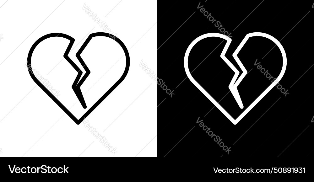 Broken heart icon set with crack symbol Royalty Free Vector