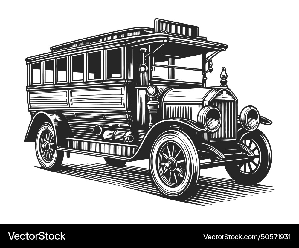 Classic vintage bus engraving sketch Royalty Free Vector