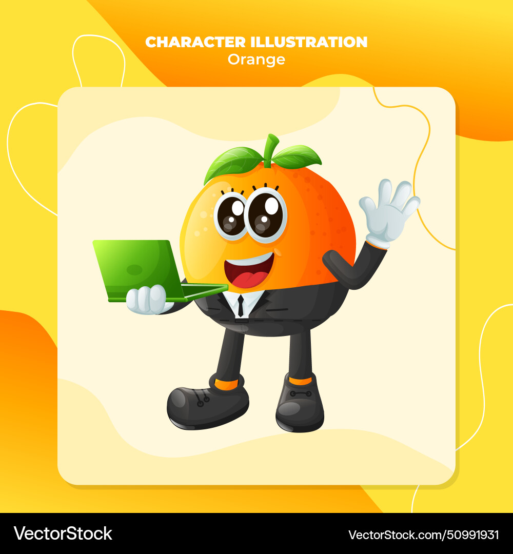 Cute orange character typing on a computer Vector Image