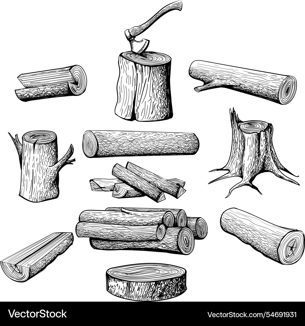 Firewood Sketch - Timber Pile Royalty Free Vector Image