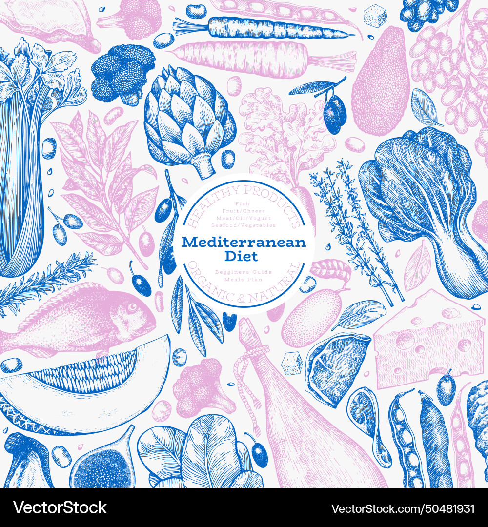 Mediterranean cuisine design template hand drawn Vector Image