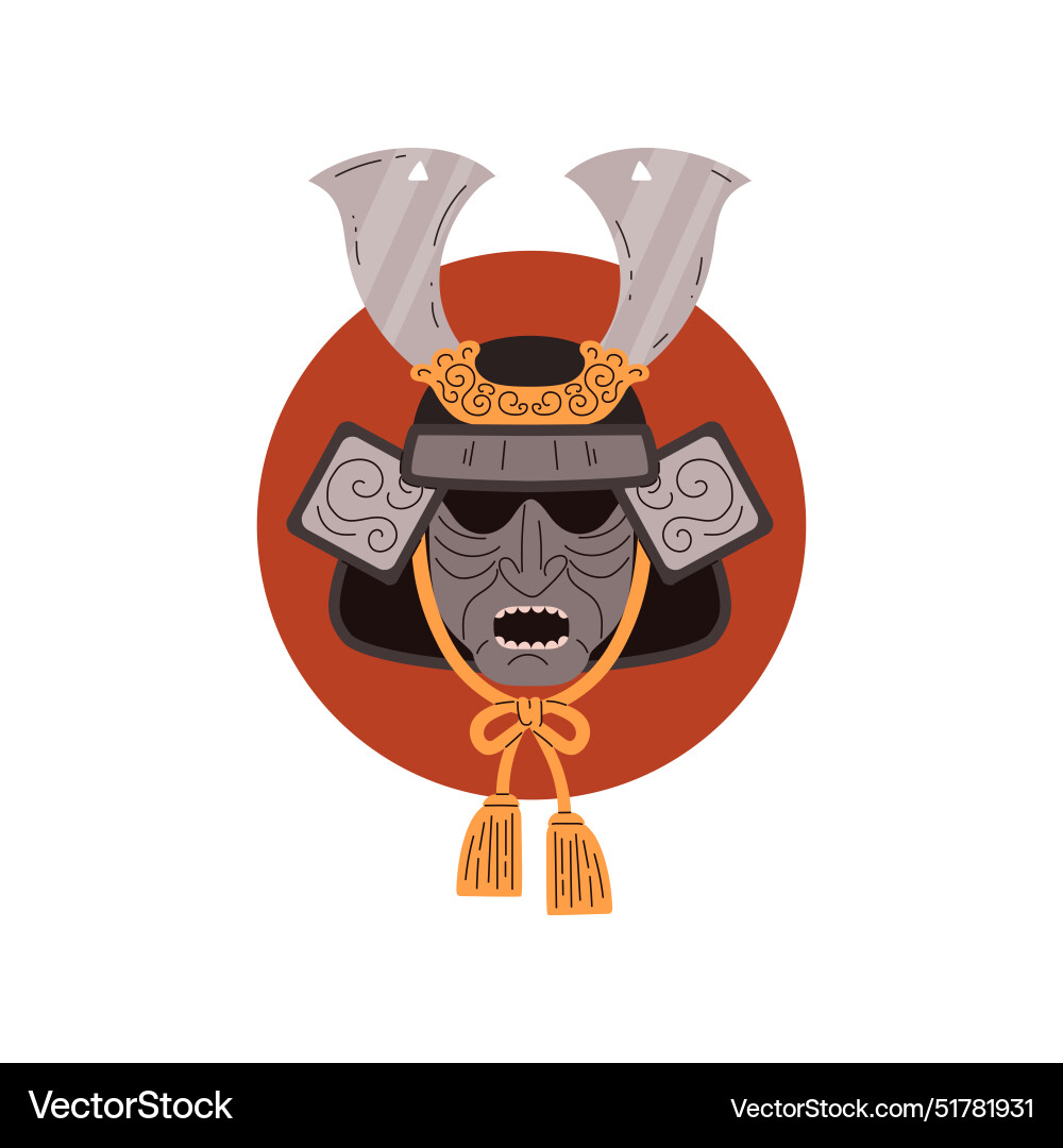 Samurai warrior mask red circle icon Royalty Free Vector