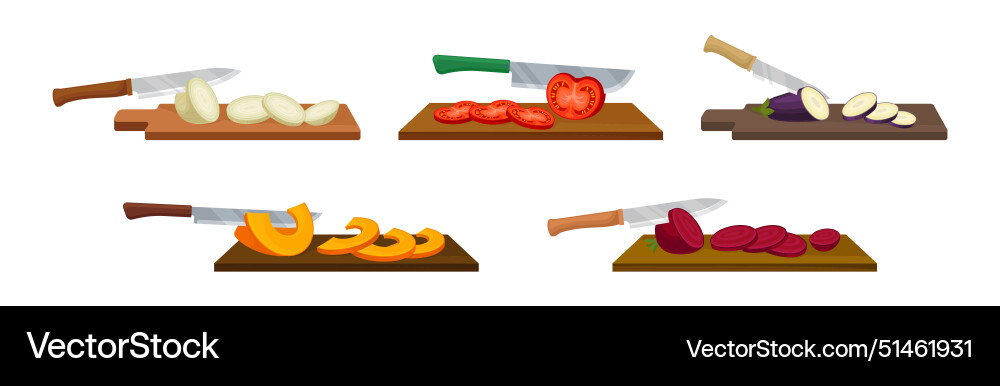 Vegetables cut with knife metal blade process Vector Image