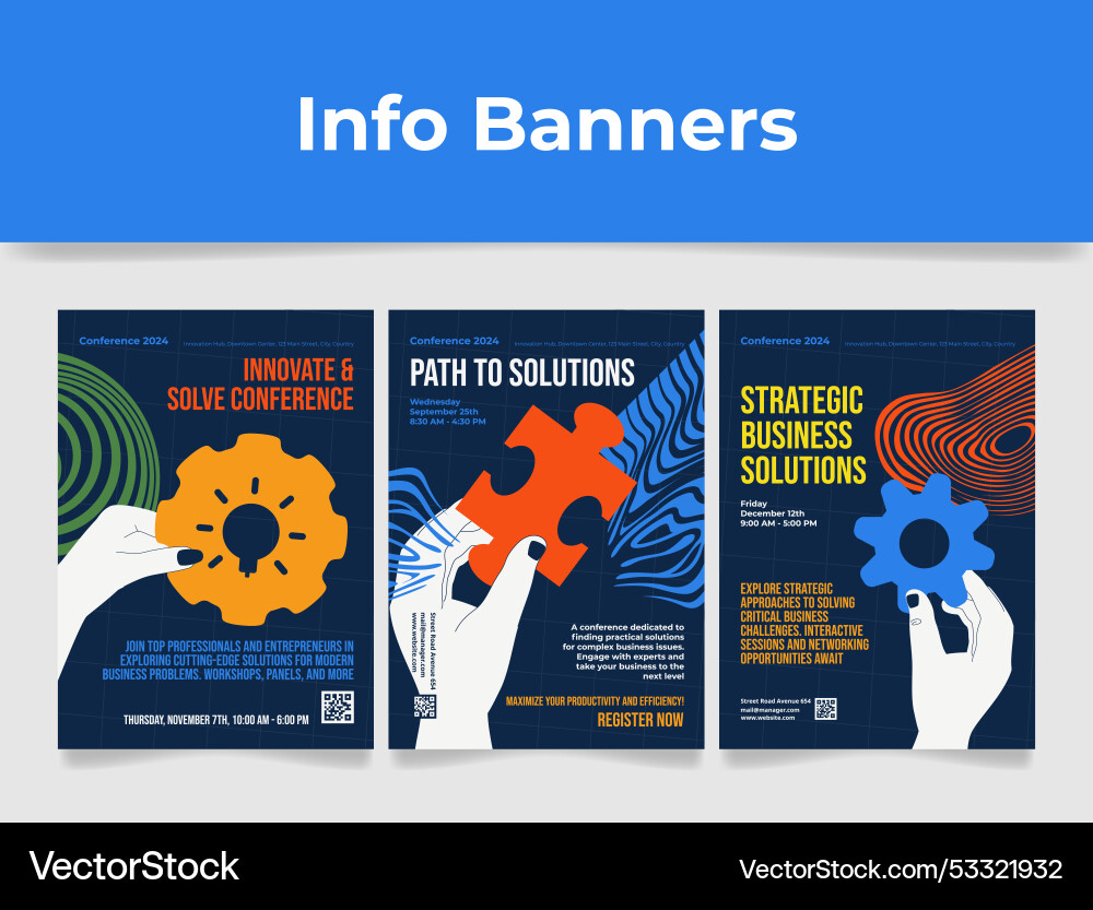 Business solutions info banners showcasing Vector Image