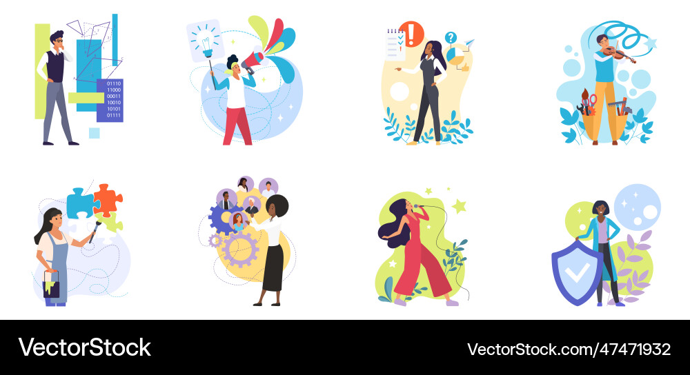 Mbti mindset types of people set characters Vector Image