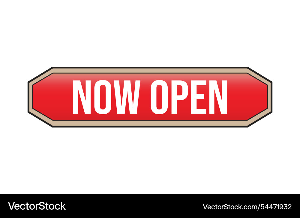 Red banner now open isolated on white background Vector Image
