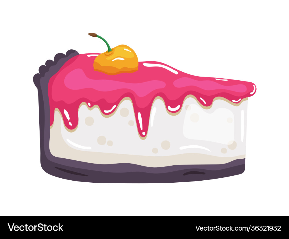 Sweet cheesecake with chocolate icing cherry Vector Image
