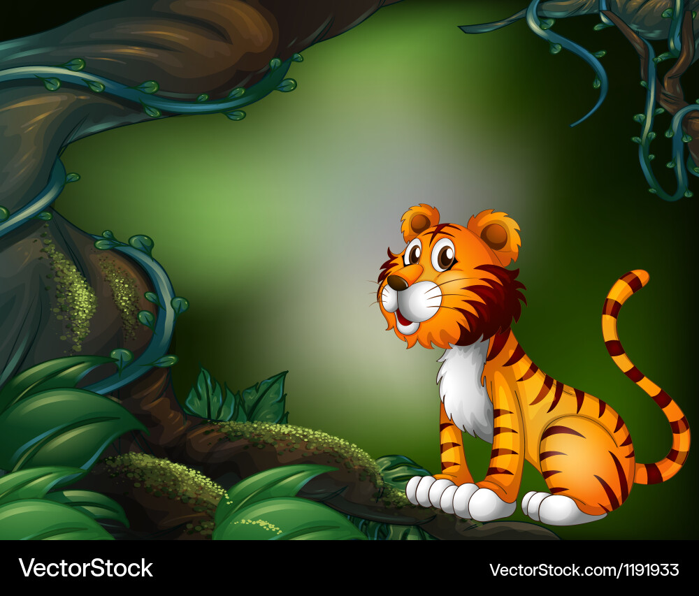A tiger in the dark forest Royalty Free Vector Image