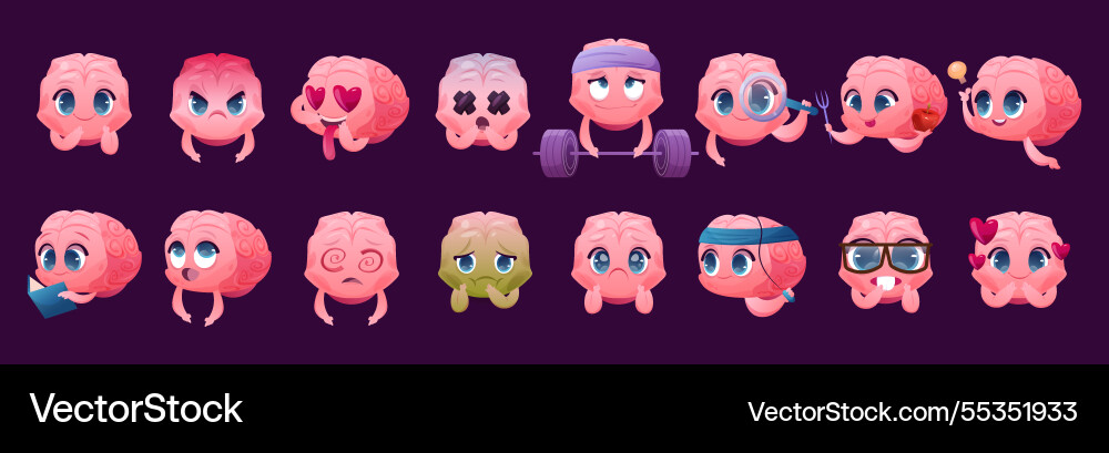 Brain stickers internal organ cute emoji strong Vector Image