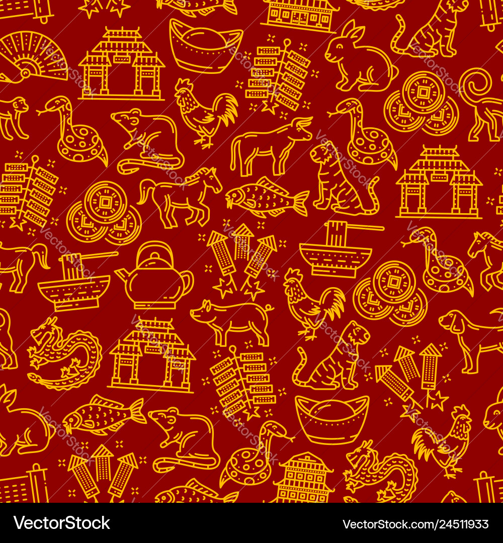 Chinese horoscope signs seamless pattern Vector Image