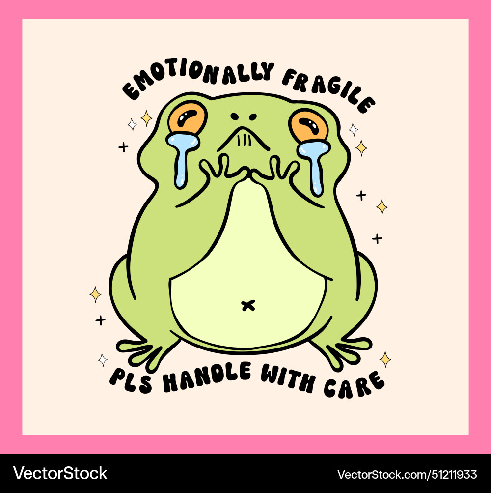 Groovy retro frog crying emotionally fragile Vector Image
