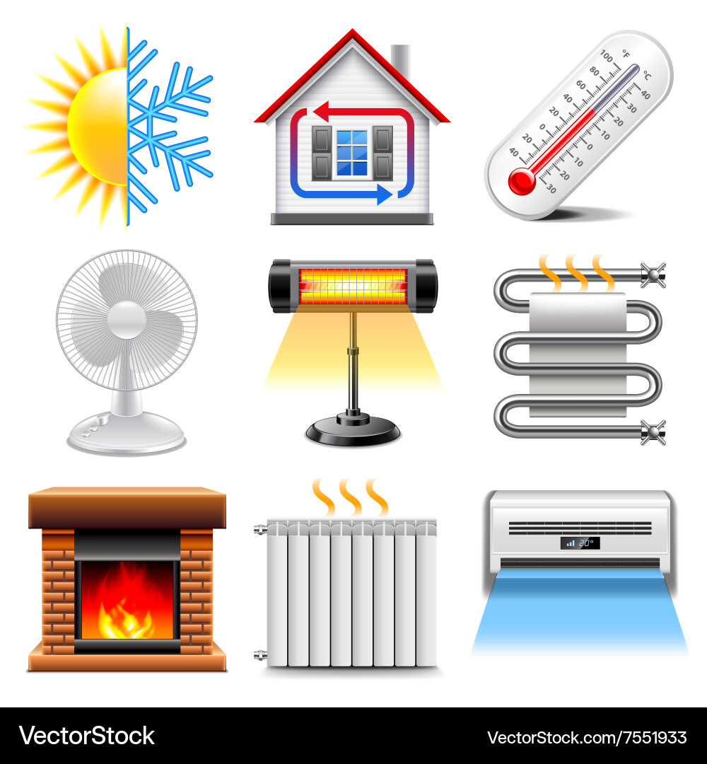 Heating and cooling icons set Royalty Free Vector Image