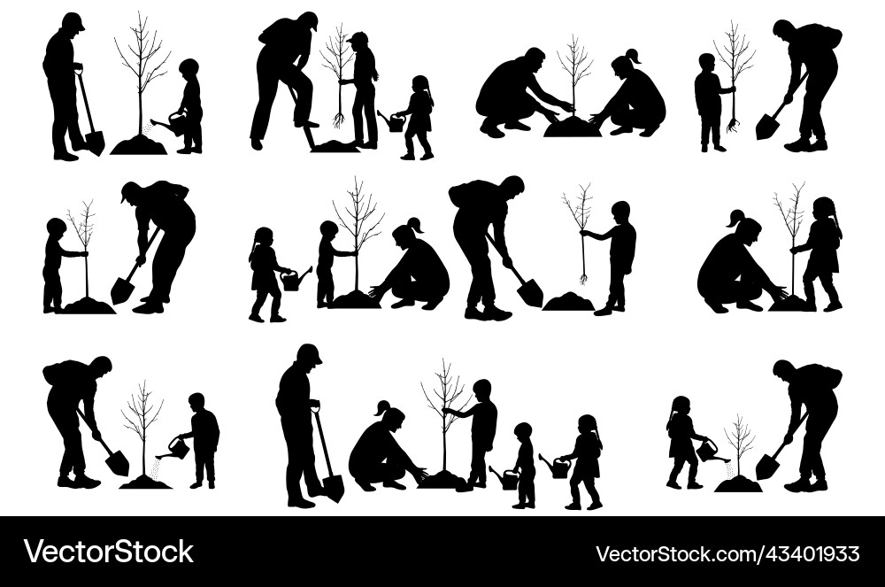 Planting tree and landscaping silhouette Vector Image