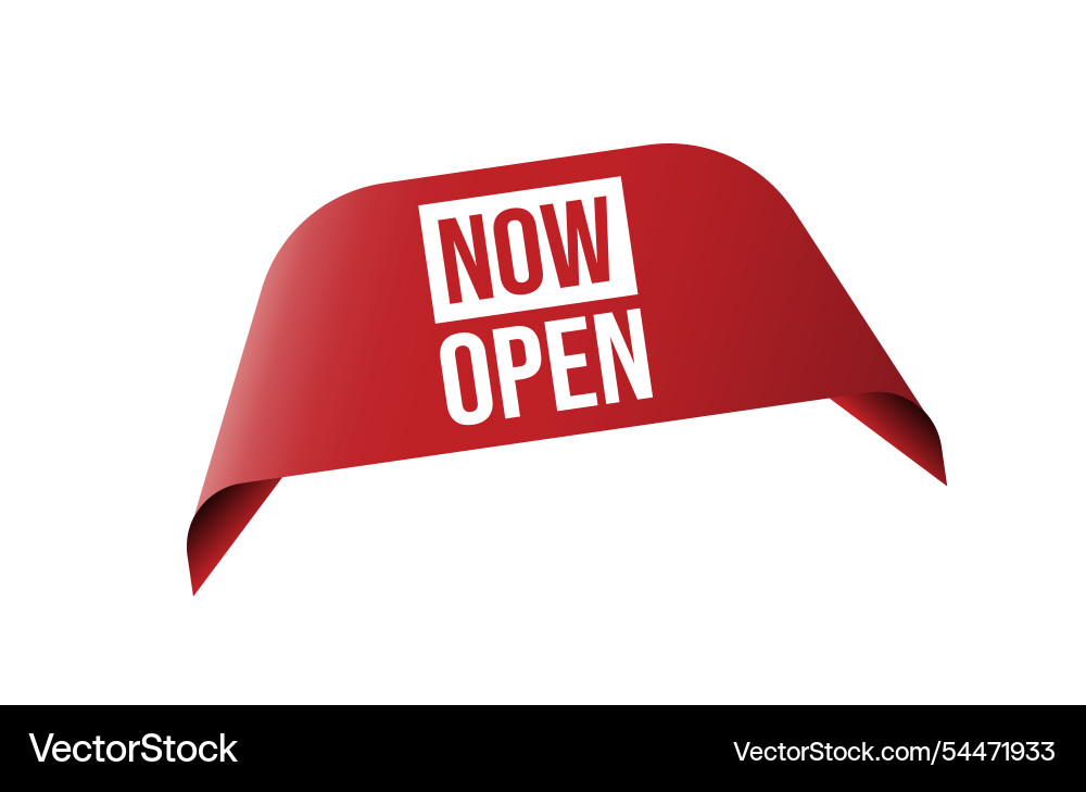 Red banner now open isolated on white background Vector Image