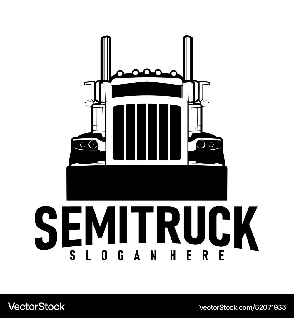 Semi truck black and white design Royalty Free Vector Image