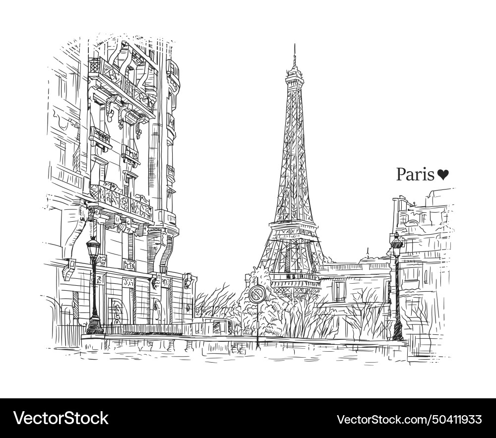 Streets of paris hand drawn sketch Royalty Free Vector Image
