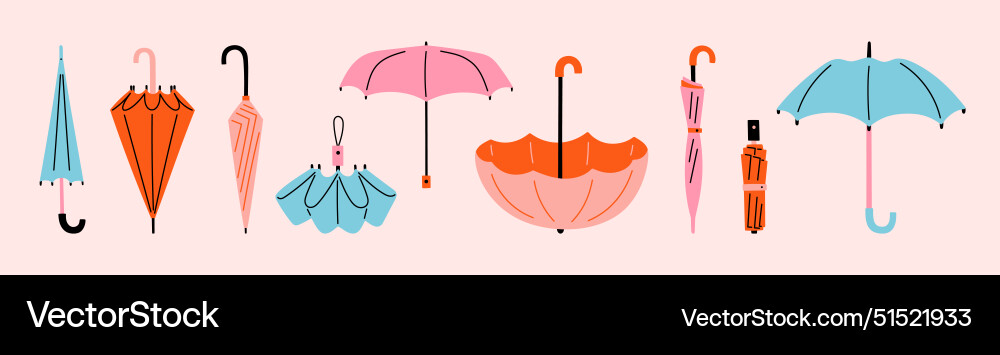 Umbrellas folded closed rain parasol icons Vector Image