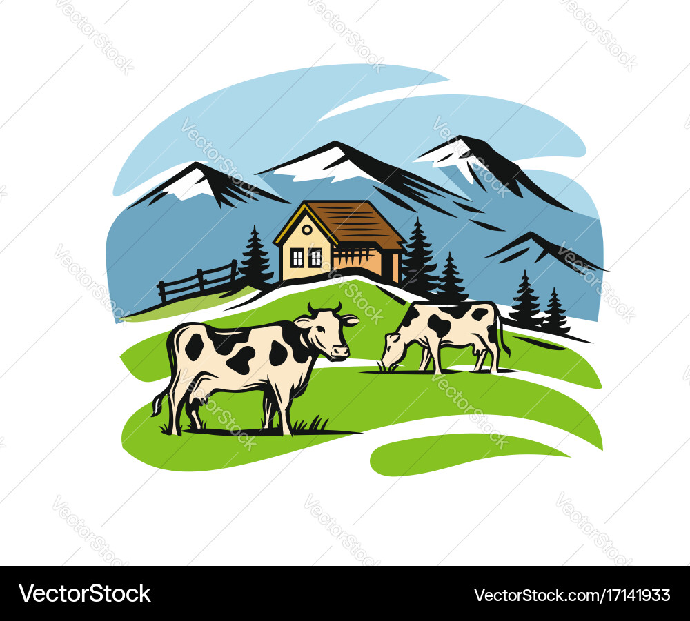 Village and landscape farm Royalty Free Vector Image