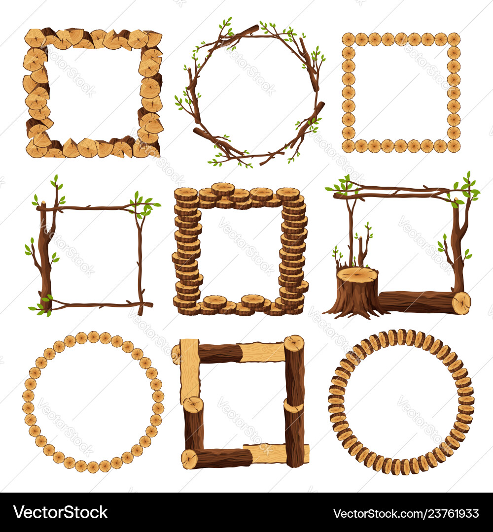 Wooden Frame Collection - Rustic Borders Vector Image