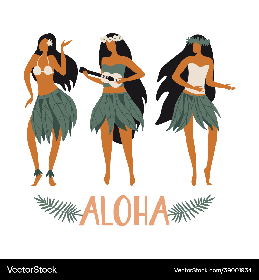 Aloha Hula Girls Royalty Free Vector Image - VectorStock