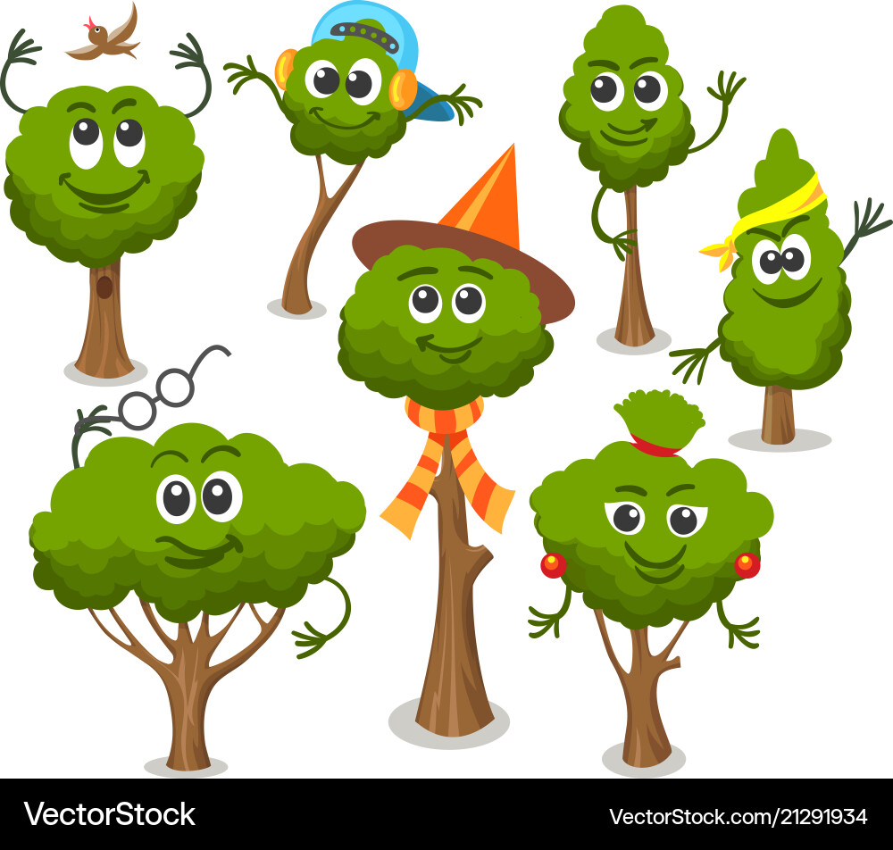 Cute trees with faces Royalty Free Vector Image