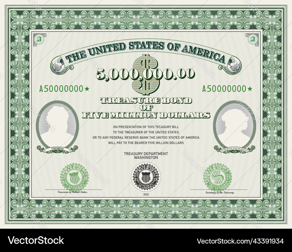 Fictitious blank of us treasury bond 5000000 Vector Image