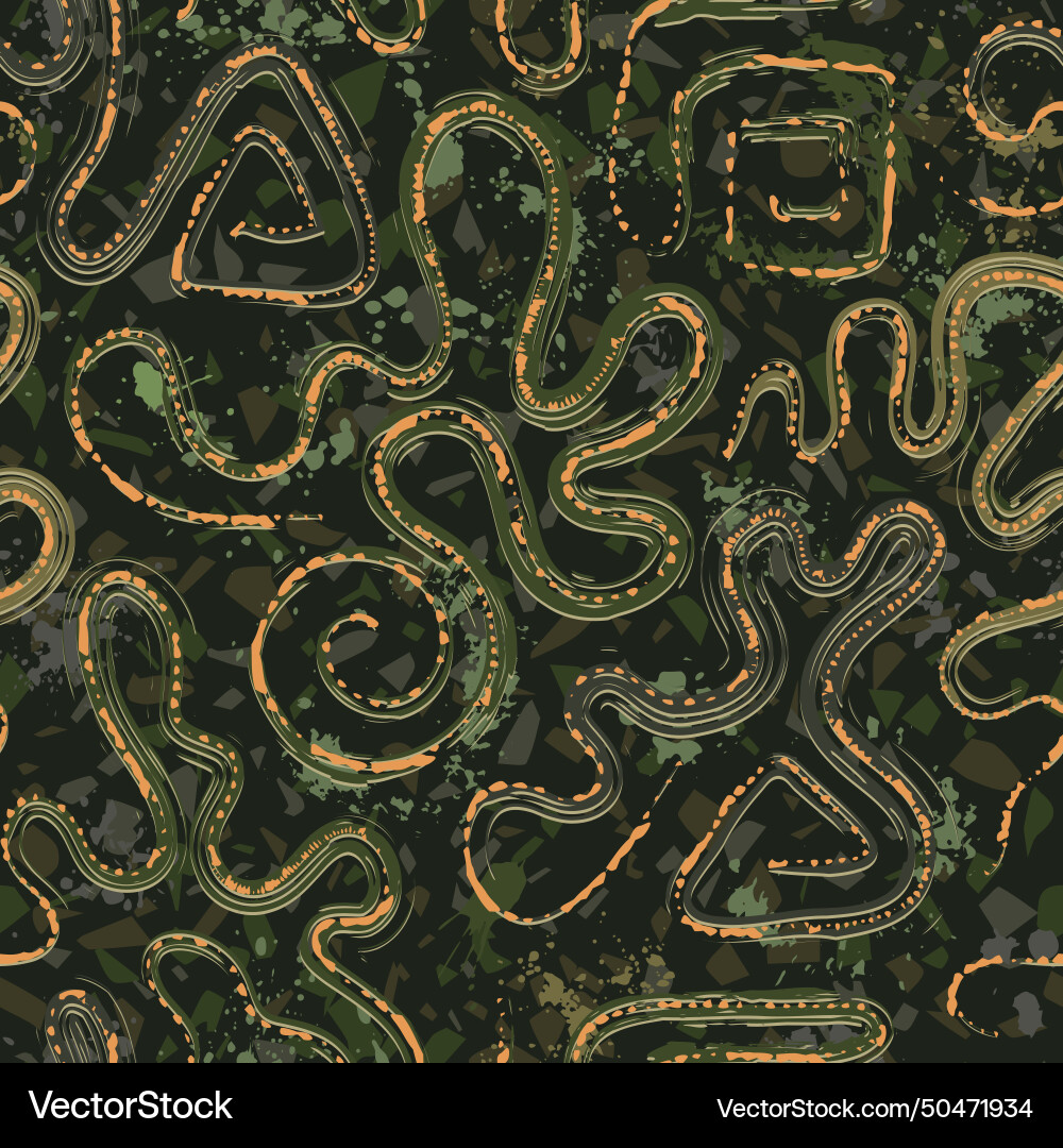 Green camouflage pattern with abstract wavy lines Vector Image