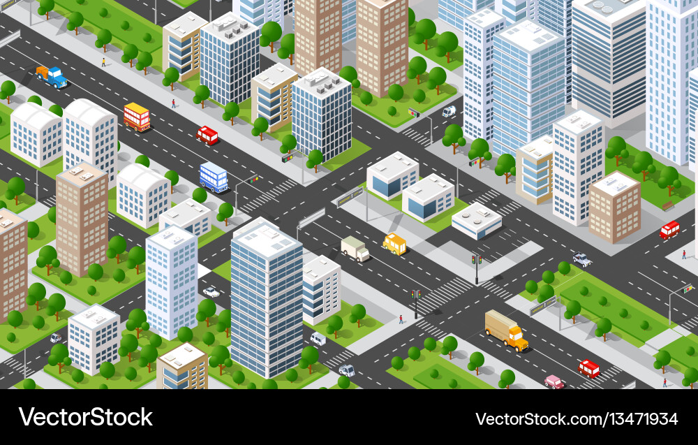 Isometric city Royalty Free Vector Image - VectorStock